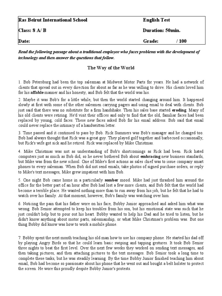 Grade 8 Reading Comprehension Test | PDF | Bees | Flowers