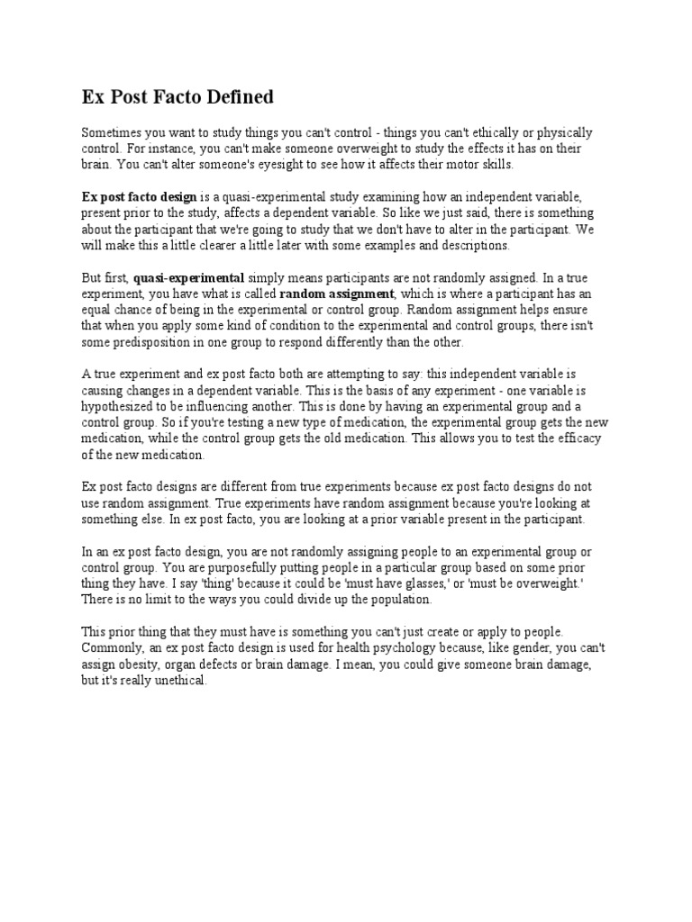 Ex Post Facto Defined | PDF | Experiment | Cognitive Science