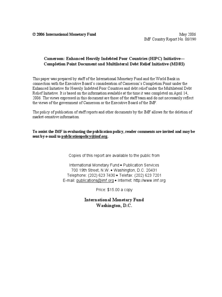 HIPC-I Completion Point | PDF | Heavily Indebted Poor Countries ...