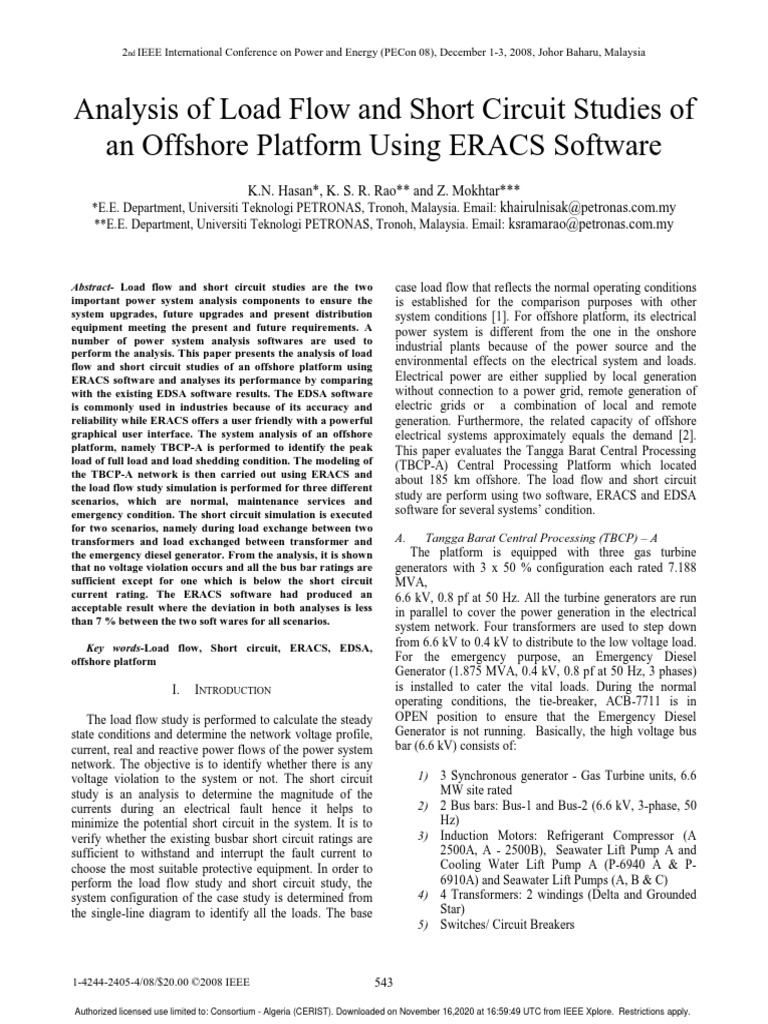 Analysis of Load Flow and Short Circuit Studies of An Offshore Platform ...