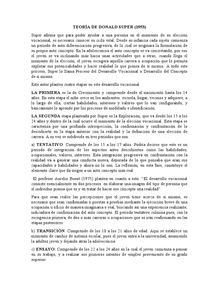 TEORÍA DE DONALD SUPER | PDF | Adultos | Ciencia cognitiva