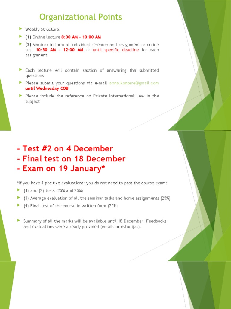 Organizational Points: (1) Online Lecture (2) Seminar in Form of ...