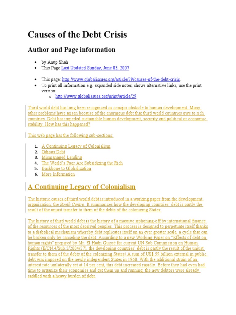 Causes of Debt Crisis | PDF | Structural Adjustment | Debt