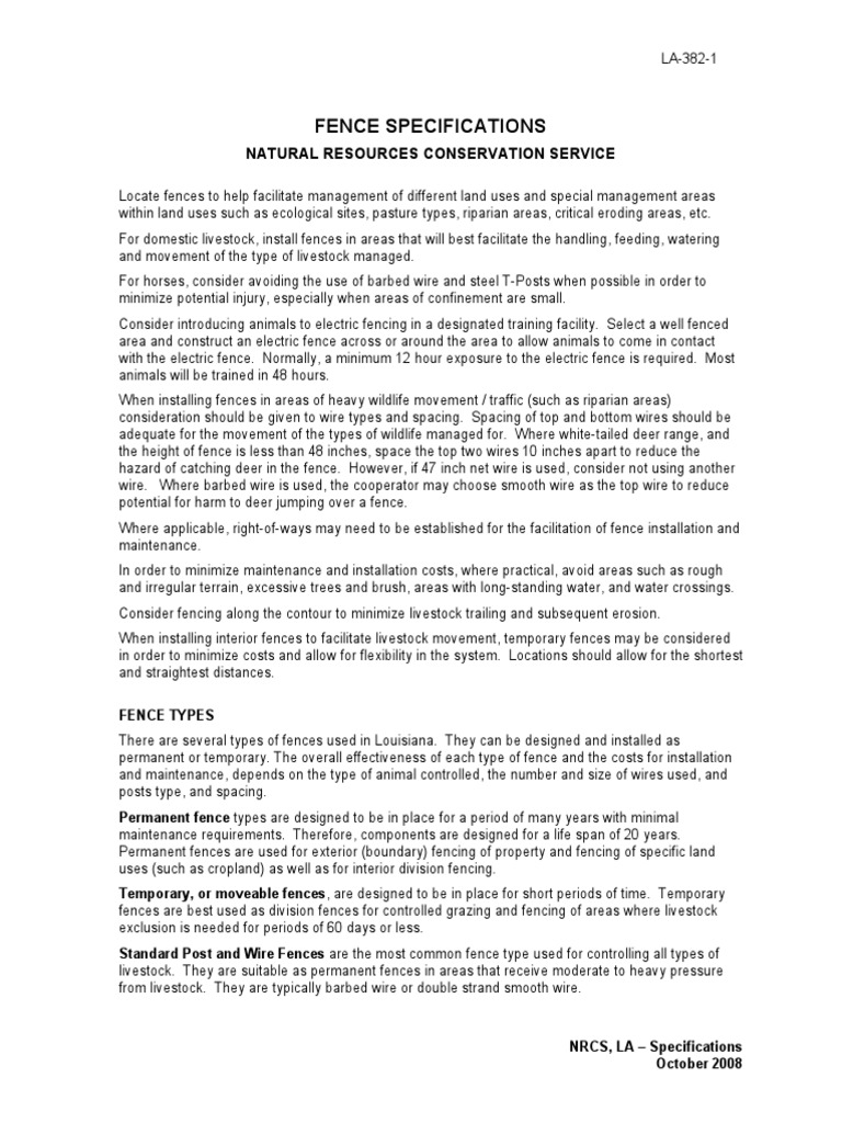 Fence Specifications: Natural Resources Conservation Service | PDF ...