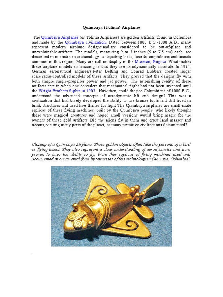 Quimbaya Airplanes: Ancient Aerodynamics | PDF | Airplane | Aviation