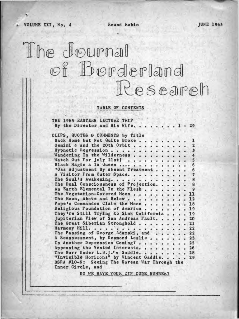 Journal of Borderland Research v21 n4 Jun 1965 PDF | PDF | Moon | Hypnosis