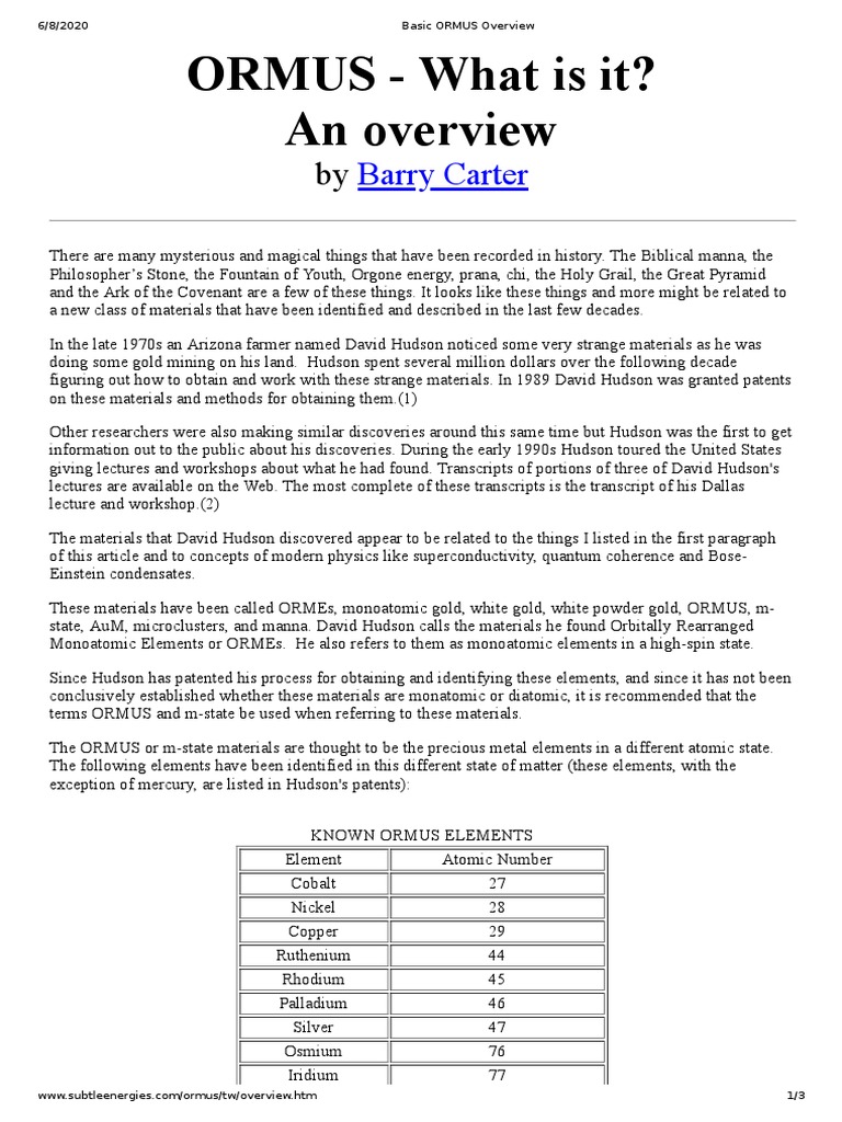 (Teo.) Carter - ORMUS Overview | PDF | Electron | Boson