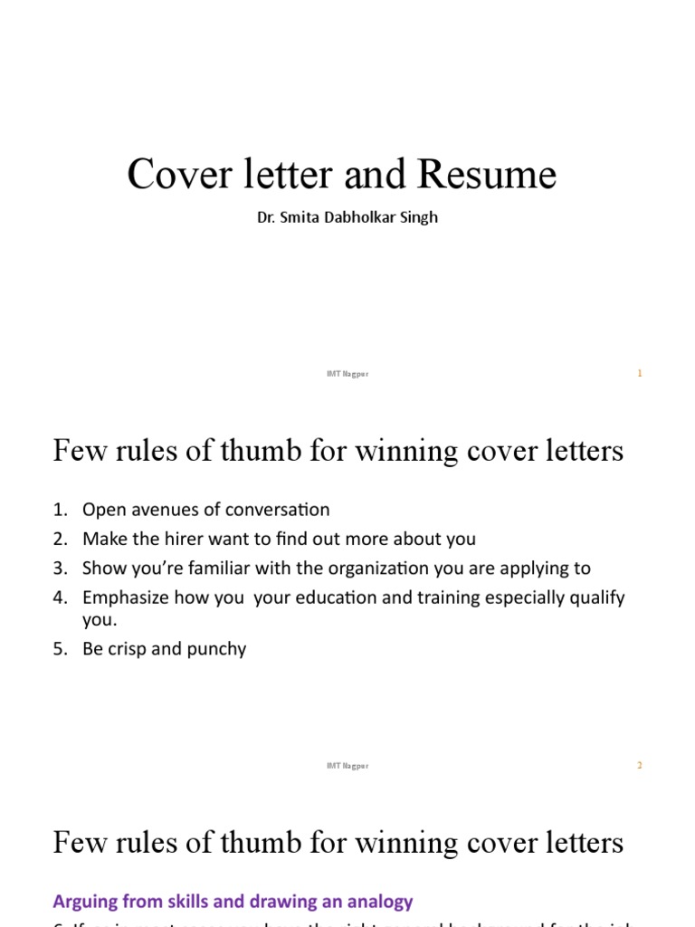 Cover Letter and Resume: Dr. Smita Dabholkar Singh | PDF | Résumé ...