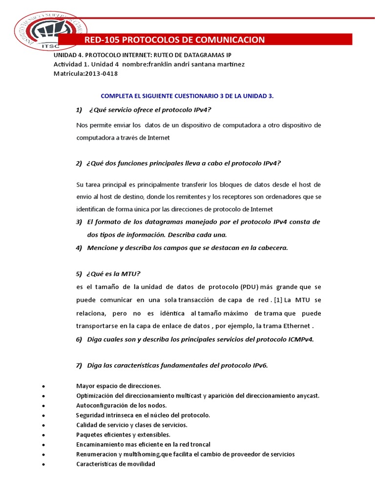 Unidad 4. Actividad 1 | PDF | Yo Pv6 | Protocolos de internet