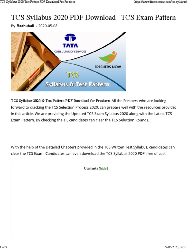 TCS Syllabus 2020 PDF Download - TCS Exam Pattern: Baahubali | Download ...