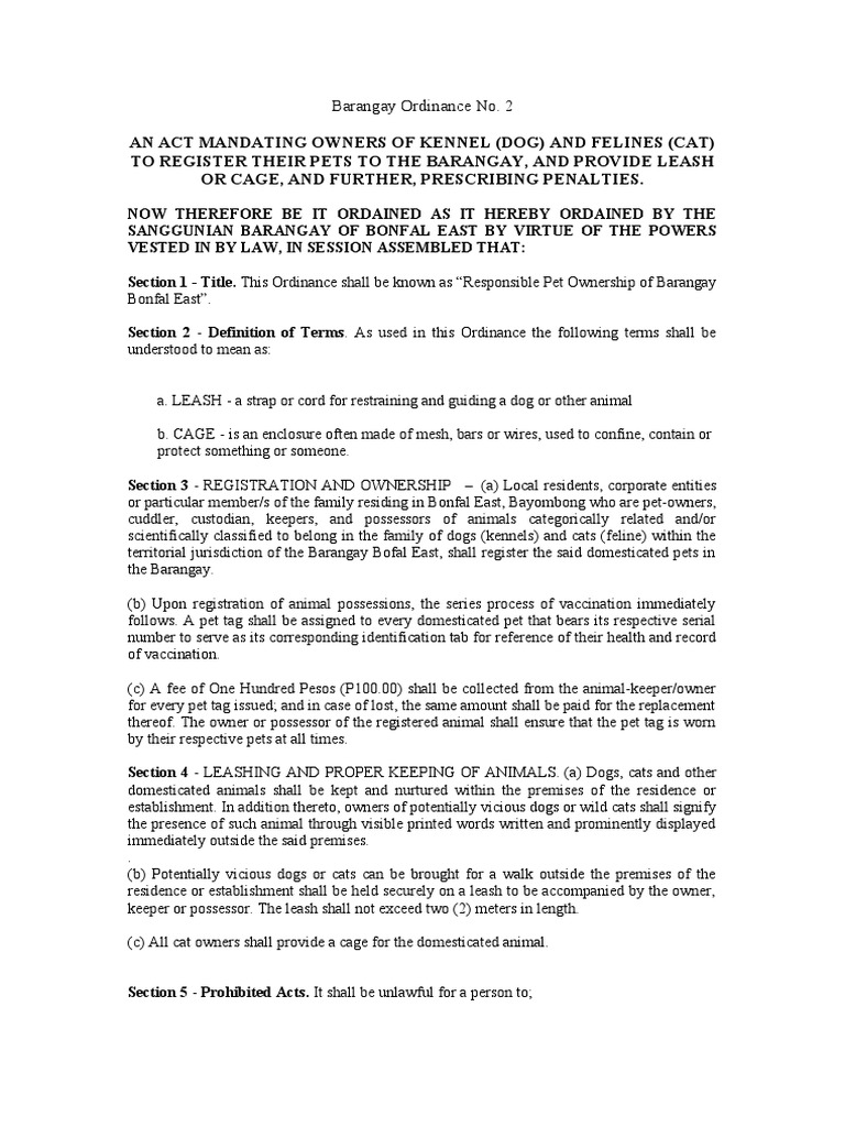 Responsible Pet Ownership Ordinance | PDF | Leash | Pet