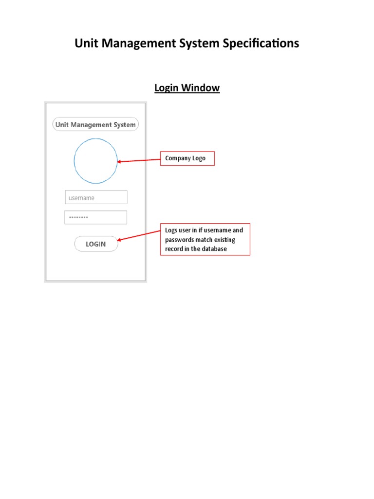 Unit Management System Specifications: Login Window | PDF