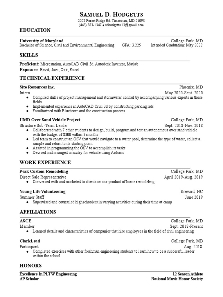 Sam Hodgetts Resume Fall 2020 | PDF | Learning | Science