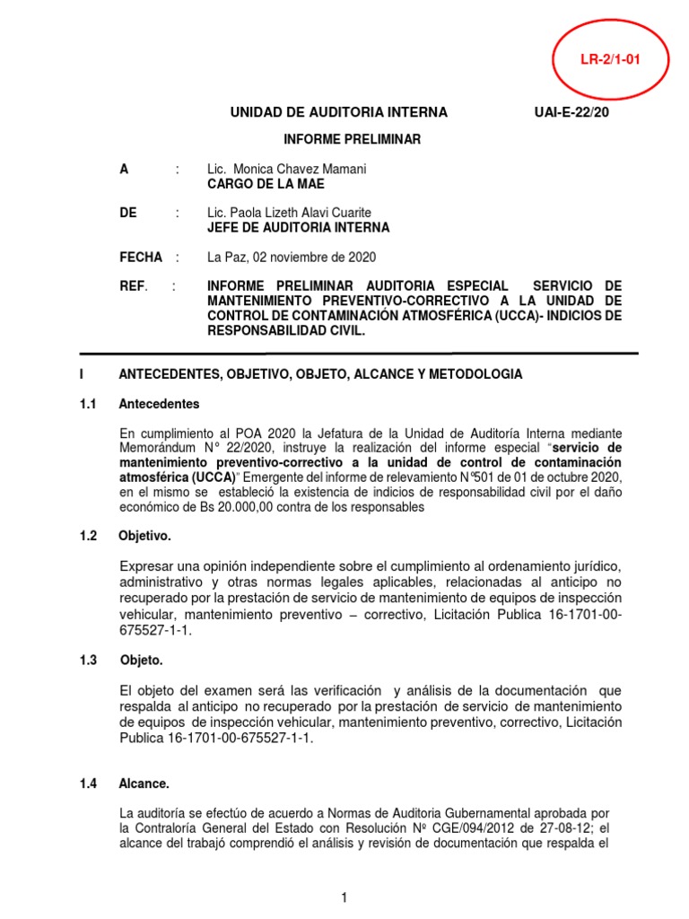 Informe Preliminar. | PDF | Contabilidad | Auditoría