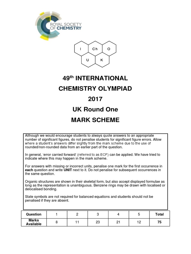 Uk Chemistry Olympiad Round 1 Mark Scheme 2017 | PDF | Physical ...