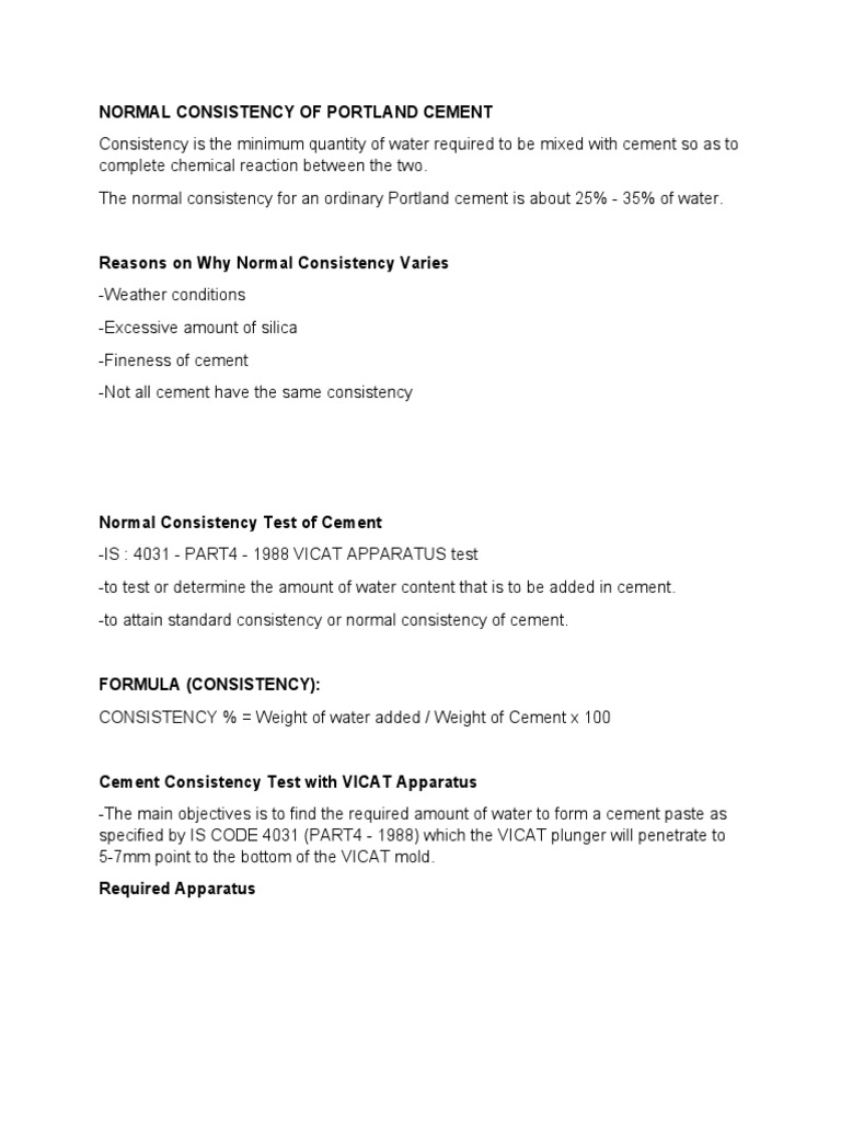 Normal Consistency of Portland Cement | PDF