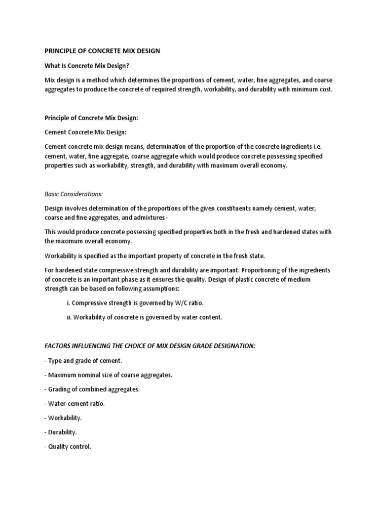 Principle of Concrete Mix Design | PDF | Concrete | Cement