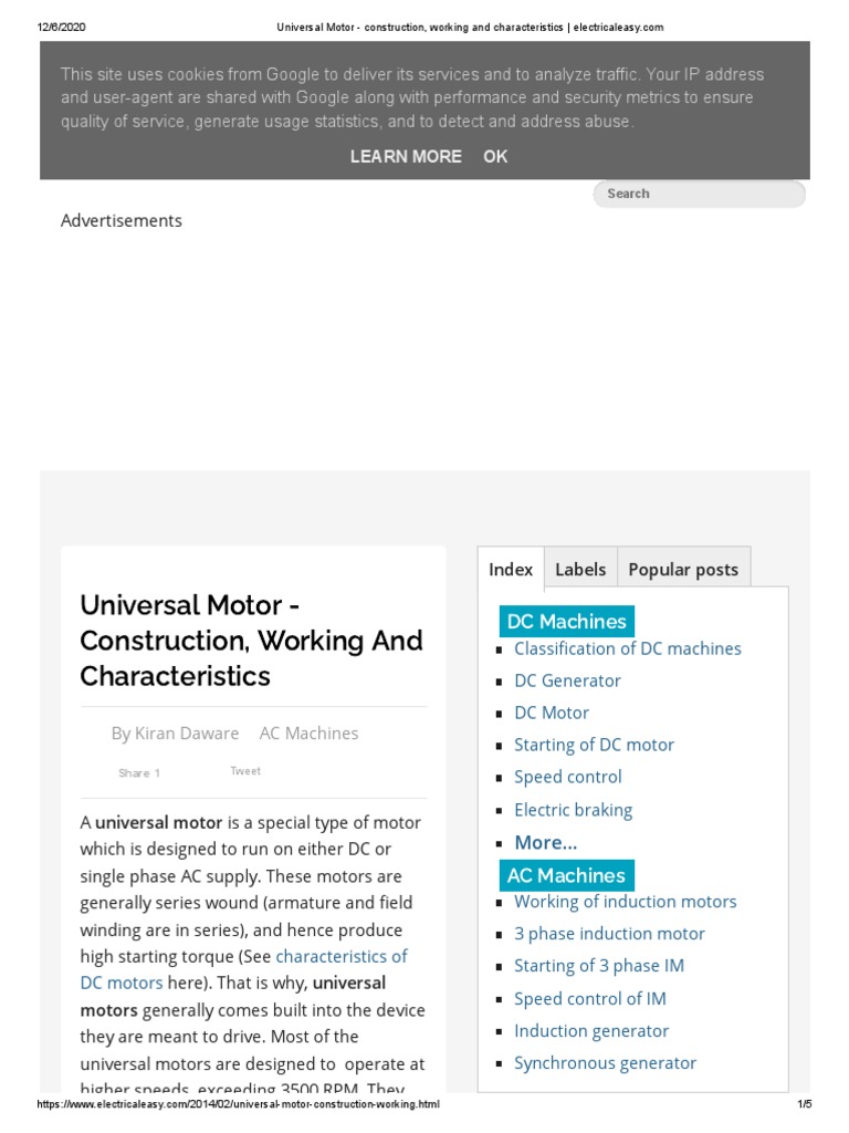 Universal Motor - Construction, Working and Characteristics | PDF ...