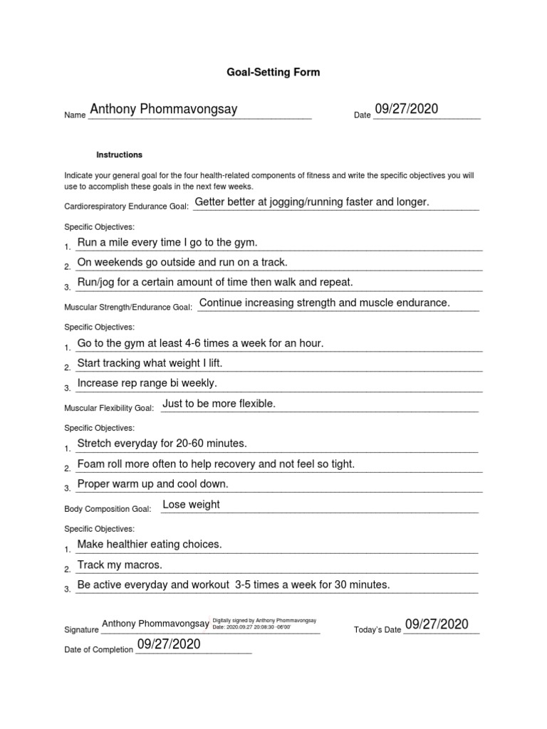 Goal-Setting Form | PDF | Flexibility (Anatomy) | Hobbies