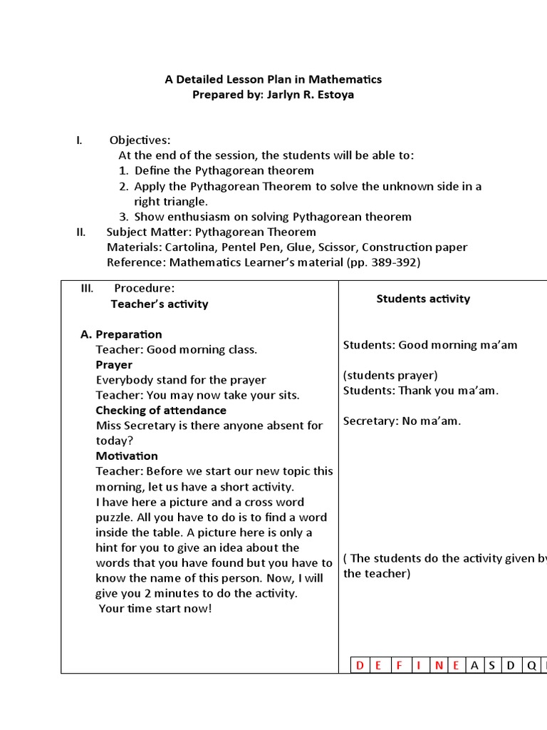 Pythagorean Theorem Lesson Plan | PDF | Triangle Geometry | Cognition