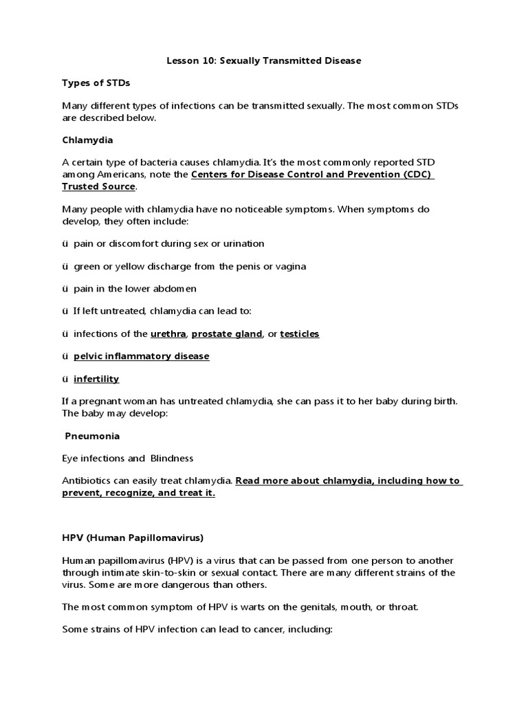 Lesson 10: Sexually Transmitted Disease Types of Stds | Download Free ...