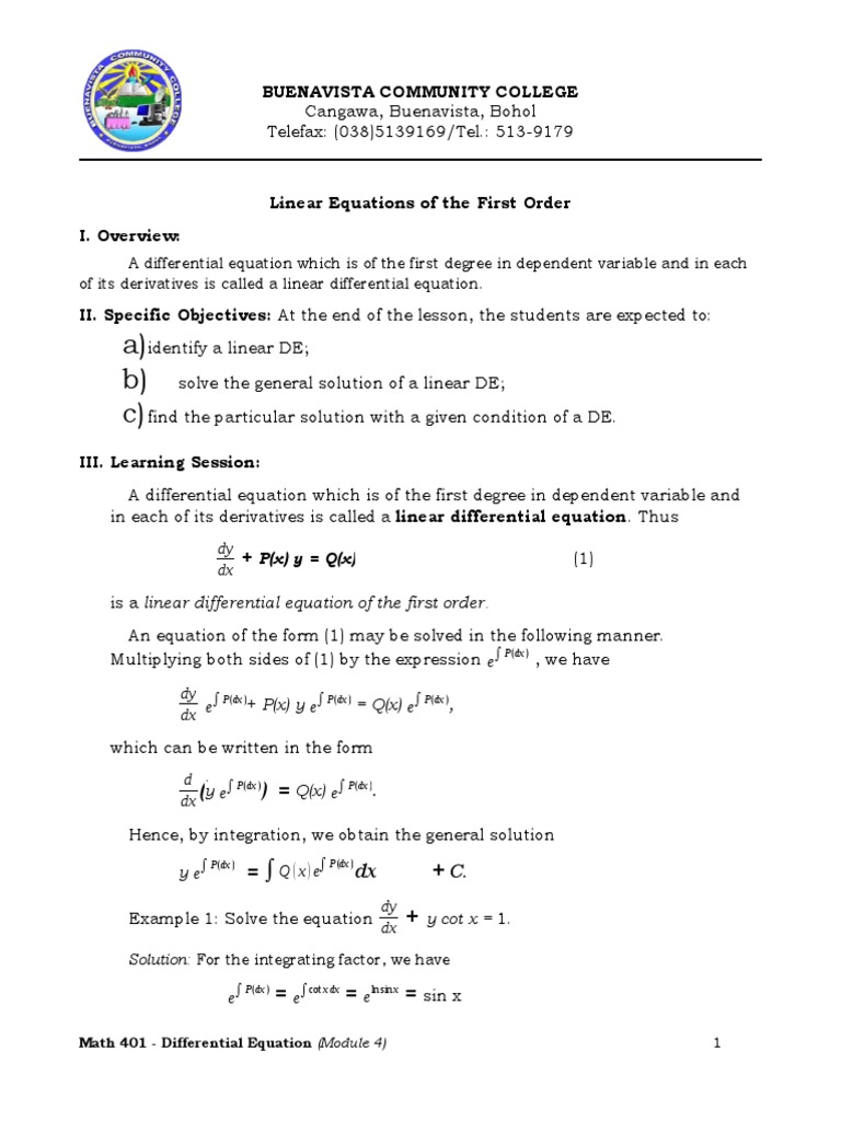 Buenavista Community College | PDF | Ordinary Differential Equation ...