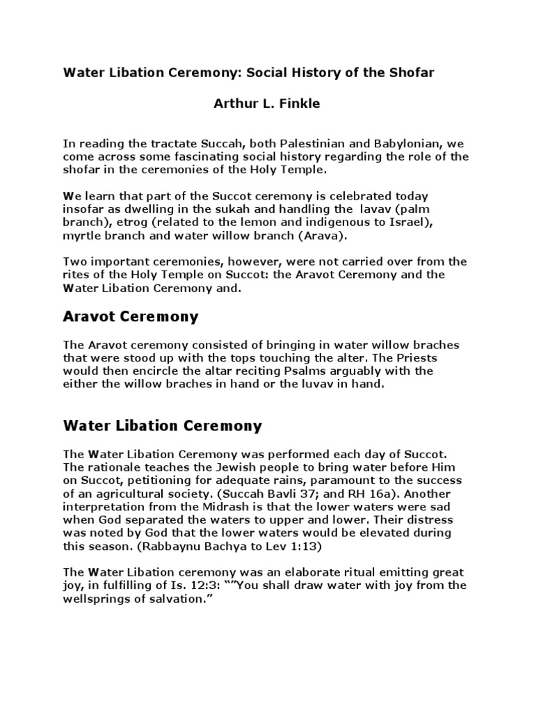 Water Libation Ceremony: Social History of The Shofar Arthur L. Finkle ...