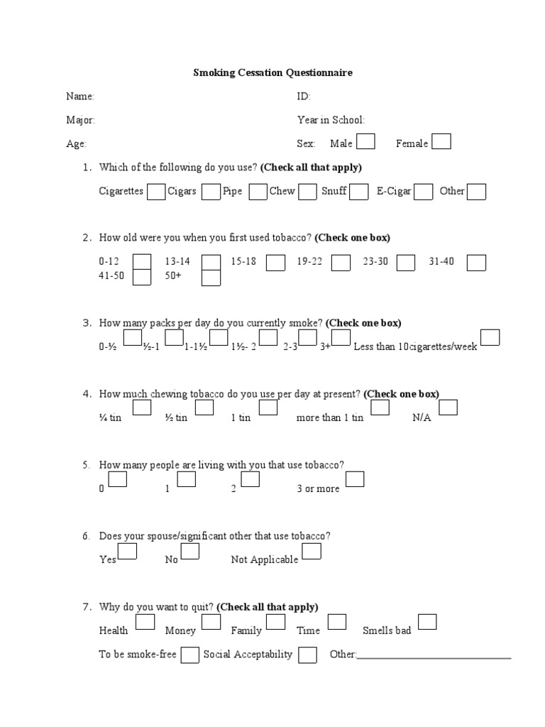 Smoking Cessation Survey Form | PDF | Stress (Biology) | Smoking