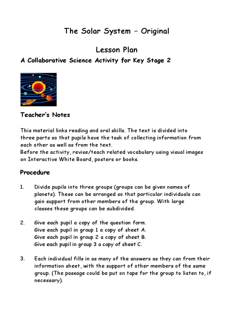The Solar System - Original Lesson Plan: A Collaborative Science ...
