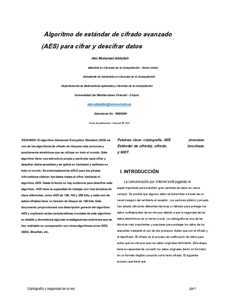 AES Algoritmo | PDF | Clave (criptografía) | Criptografía