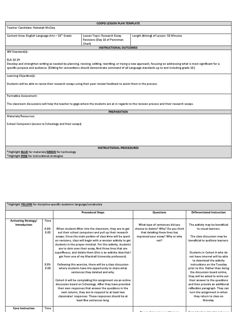 10th Grade ELA Research Essay Revision | PDF | Differentiated ...