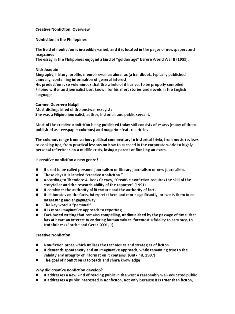 Creative Nonfiction Reviewer First Monthly Test | PDF | Creative ...