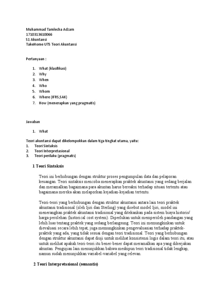 6w1h Teori Akutansi | PDF