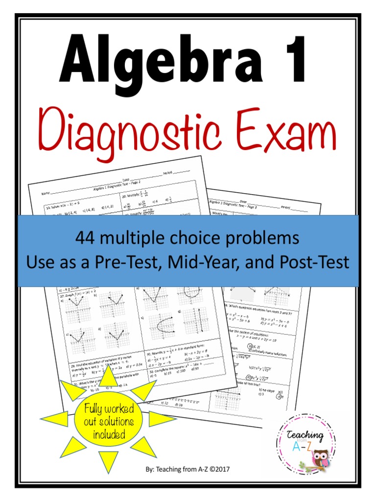 Algebra 1 Diagnostic Test | PDF | Quadratic Equation | Algebra
