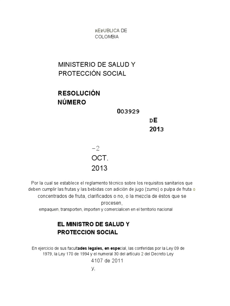 Resolucion 3929 2013 INVIMA | PDF | Decapado | Alimentos