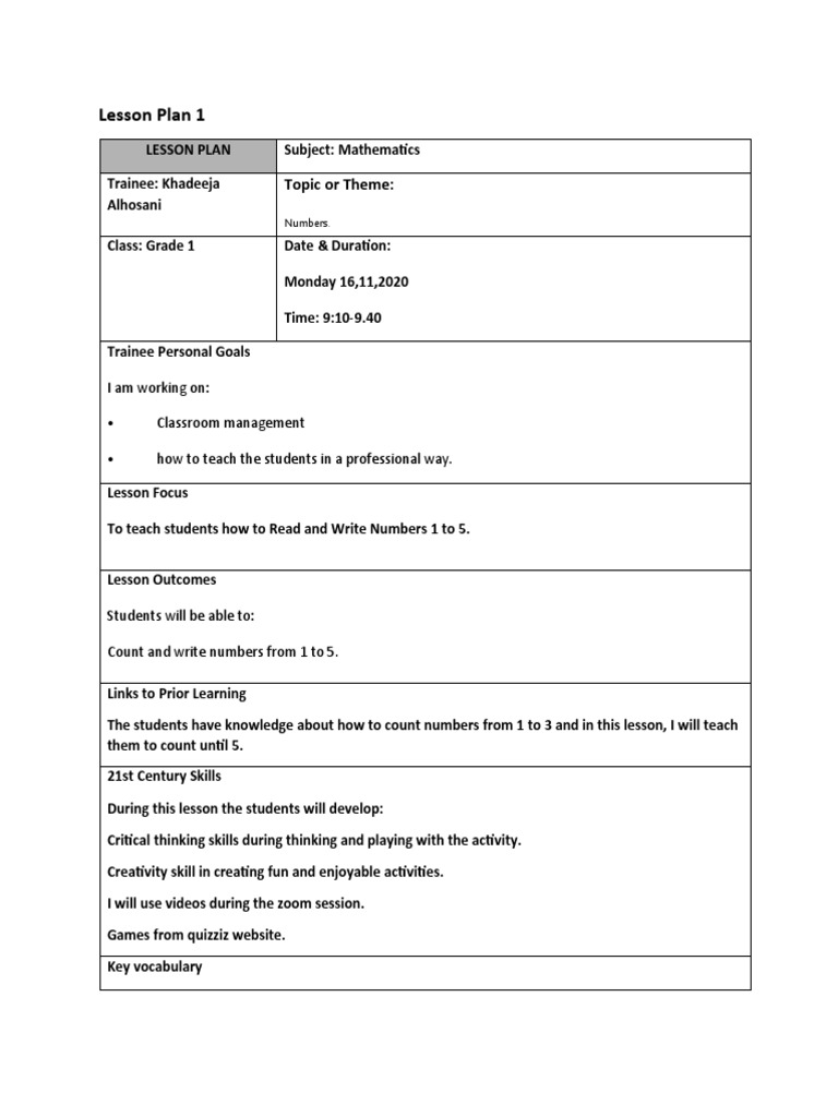 Lesson Plan 1: Topic or Theme | PDF | Lesson Plan | Education Theory