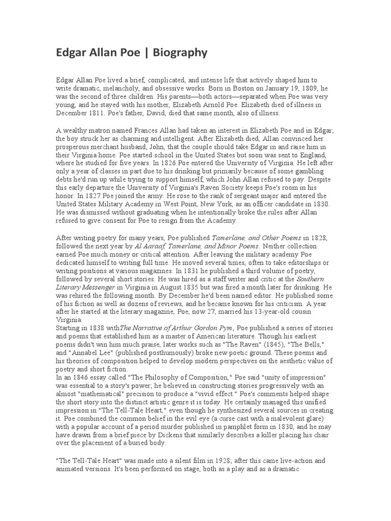 Edgar Allan Poe - Biography | PDF | Edgar Allan Poe | Poetry