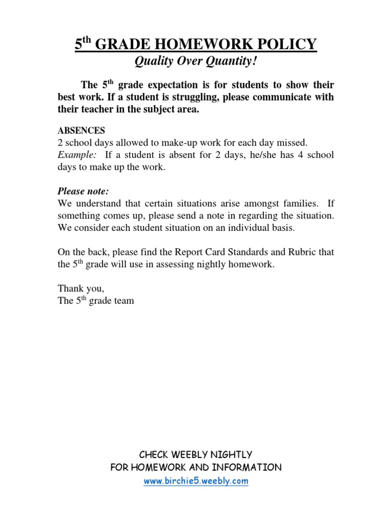 5th Grade Homework Policy Guidelines | PDF | Career & Growth