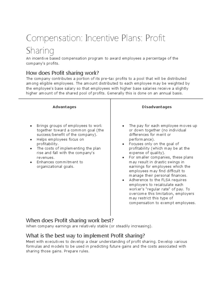 Compensation: Incentive Plans: Profit Sharing | Download Free PDF ...