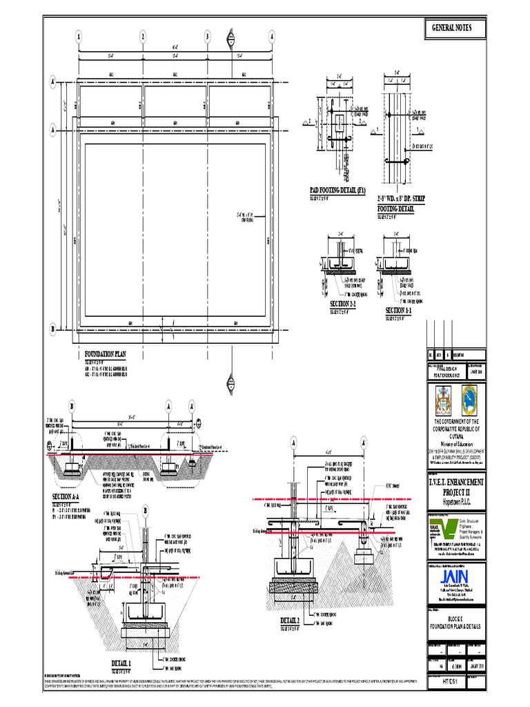 2'-8" WD. X 8" DP. STRIP Footing Detail Pad Footing Detail (F1) | PDF ...