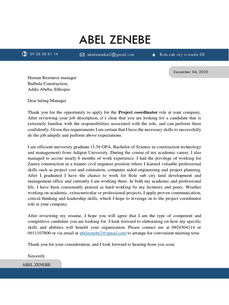 ABEL ZENEBE Cover Letter | PDF