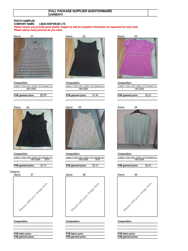 Full Package Supplier Questionnaire | PDF | Textiles | Clothing