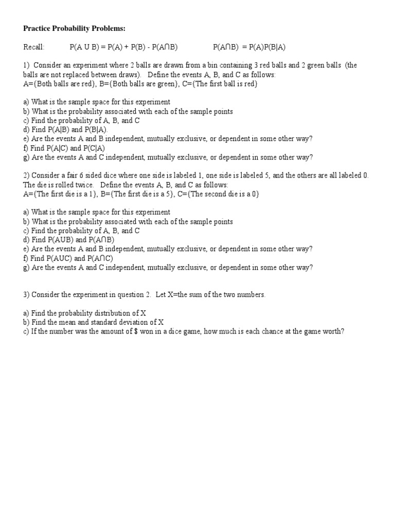 Practice Probability Problems | PDF | Probability | Probability Theory