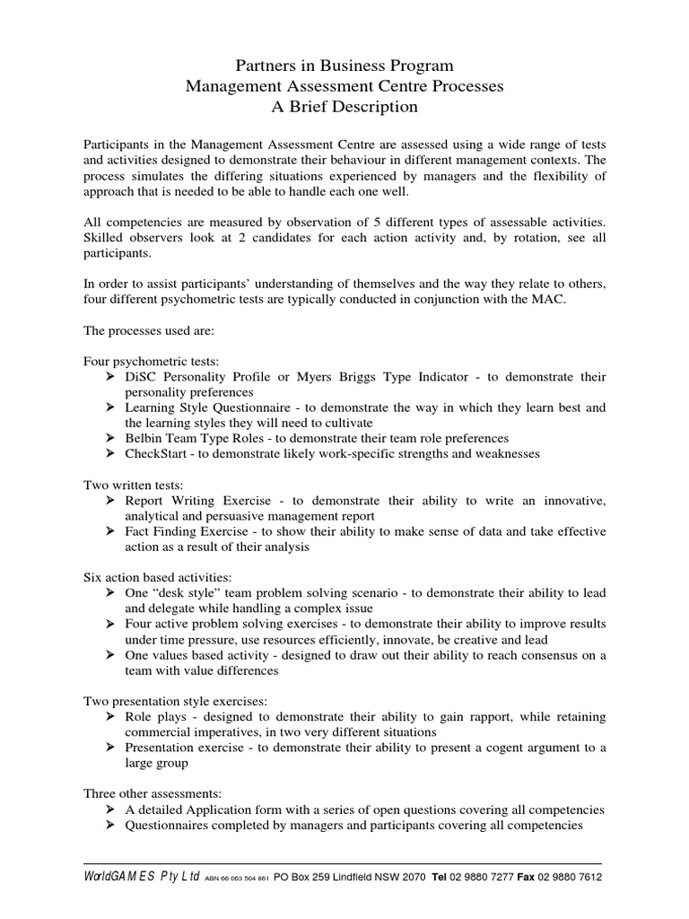 MAC Assessment Centre Processes | PDF | Learning Styles | Cognition
