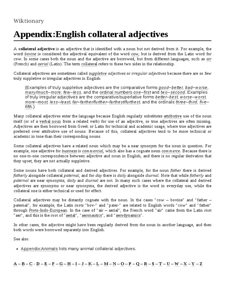 Appendix:English Collateral Adjectives | PDF | Adjective | Noun
