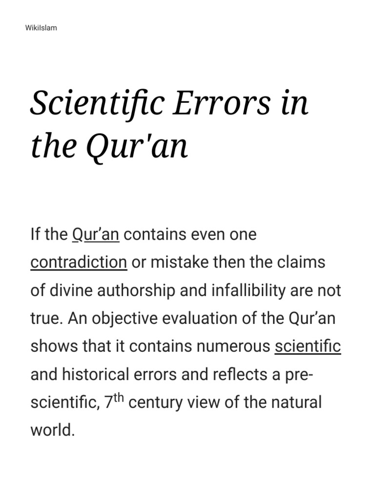 Scientific Errors in The Qur'an - WikiIslam PDF | PDF | Creationism | Quran