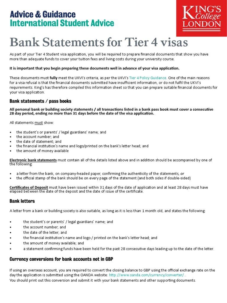 Bank Statements Advice Guide | PDF | Travel Visa | Banks