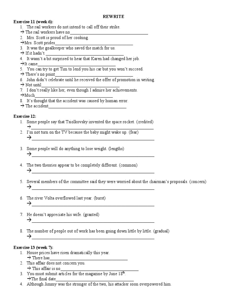 Rewrite Exercise 11 (Week 6) | PDF