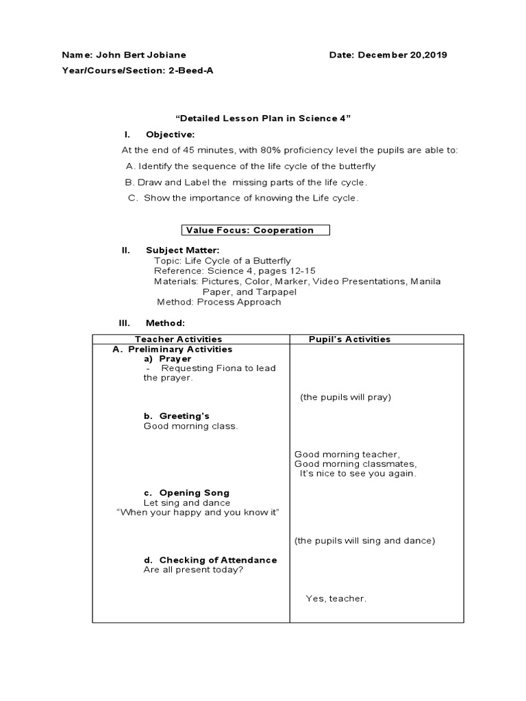 Detailed Lesson Plan: Butterfly Life Cycle | PDF | Butterfly | Lesson Plan