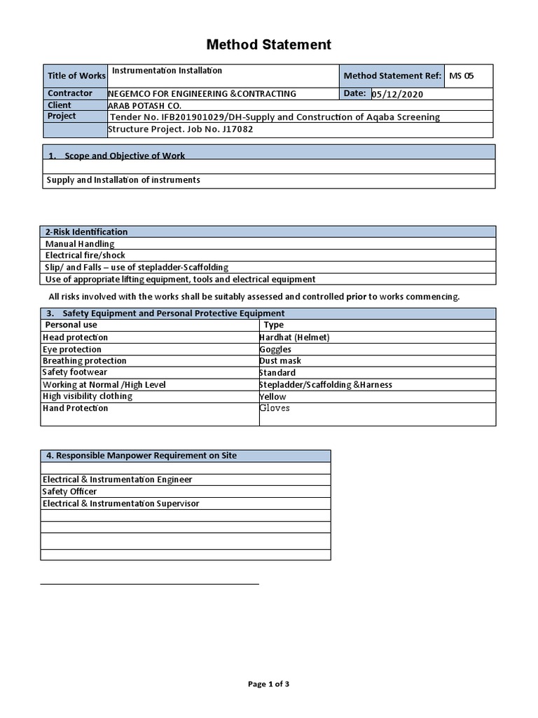 Instrumentation Installation Method Statement | PDF | Personal ...